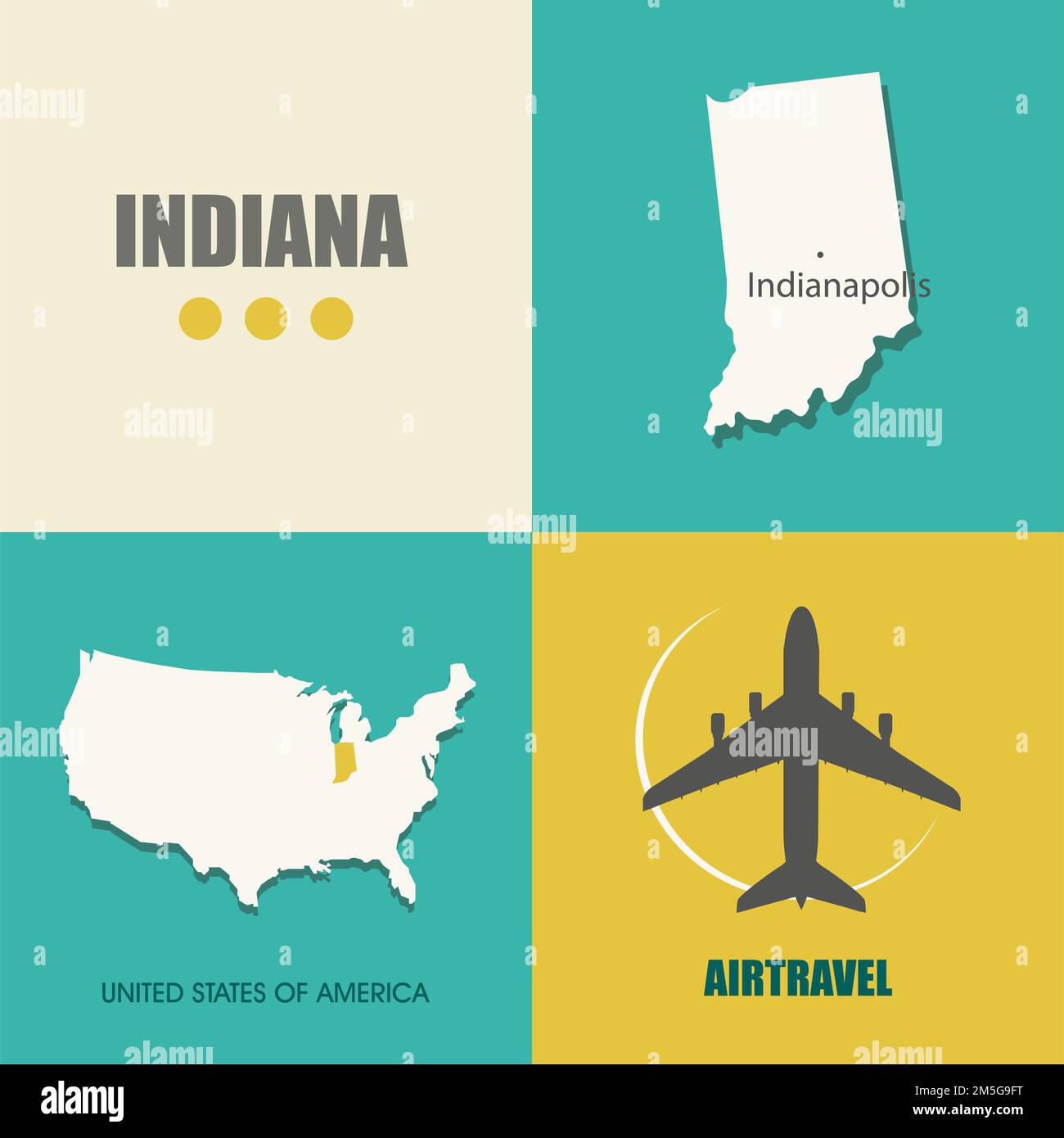flat design with map Indiana concept for air travel Stock Vector Image ...