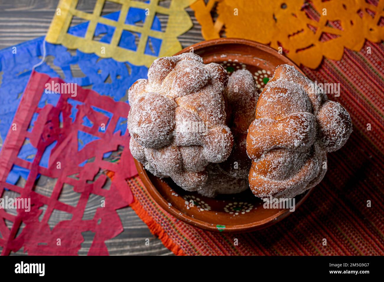 A top view closeup shot of a traditional bread of the dead of mexico ...