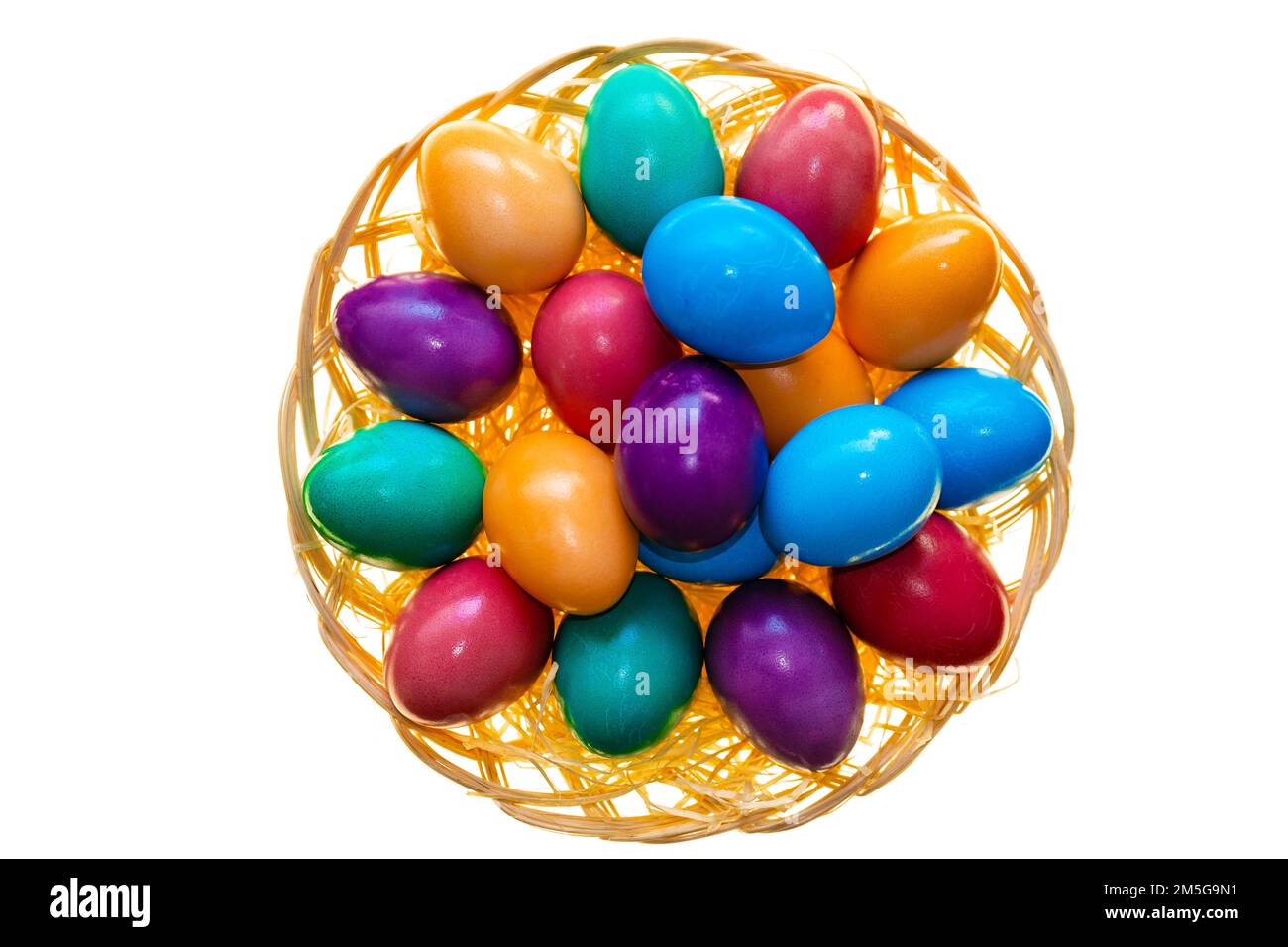 Easter food. multicolored eggs in a bowl on a white background ...