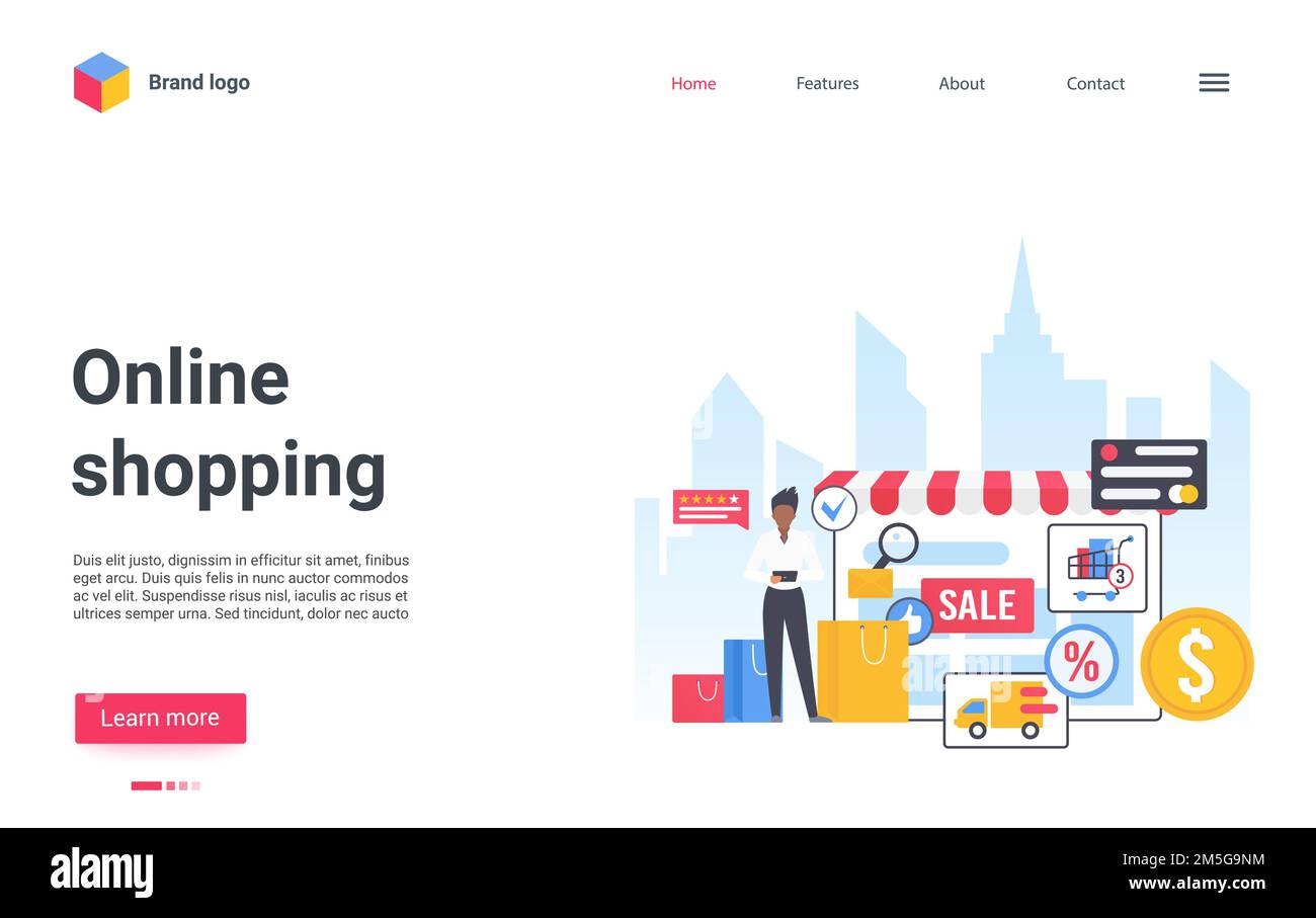 Online shopping service vector illustration. Cartoon man customer ...