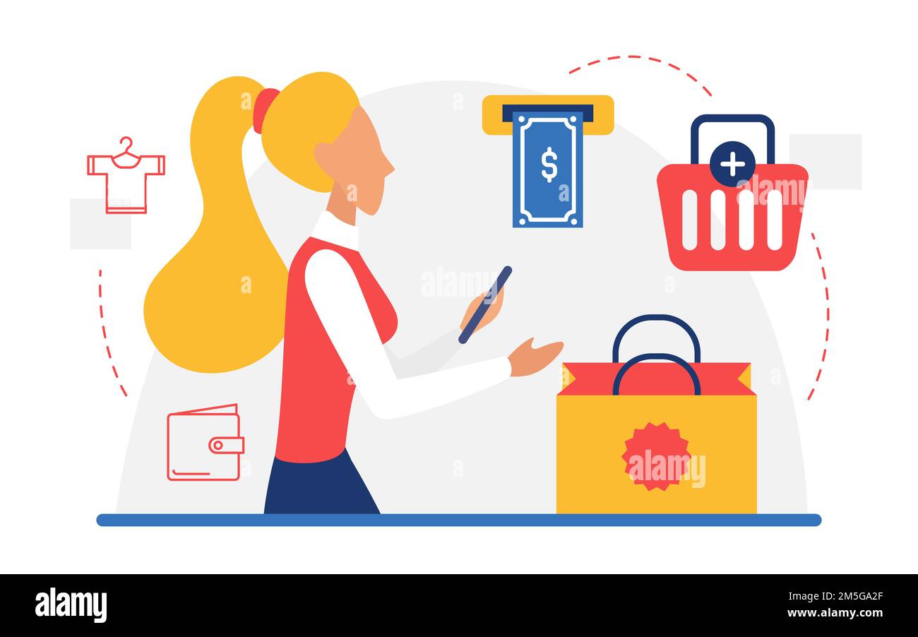 Girl shopping in store Stock Vector Images - Alamy