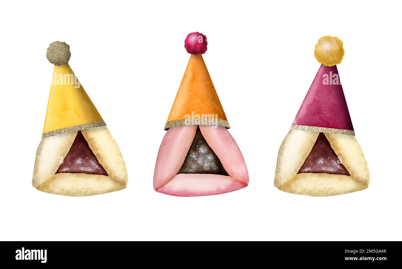 Funny Jewish cookies Hamantaschen with party cones hats and pompons ...