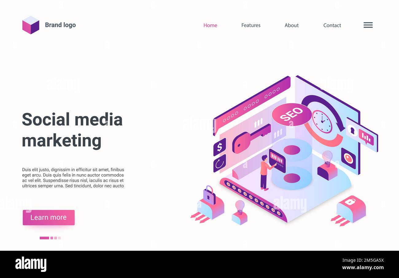Social media marketing isometric vector illustration. Cartoon 3d ...