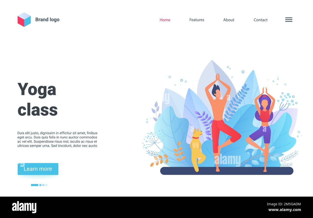 Yoga class, online sport workout vector illustration. Cartoon yogist ...