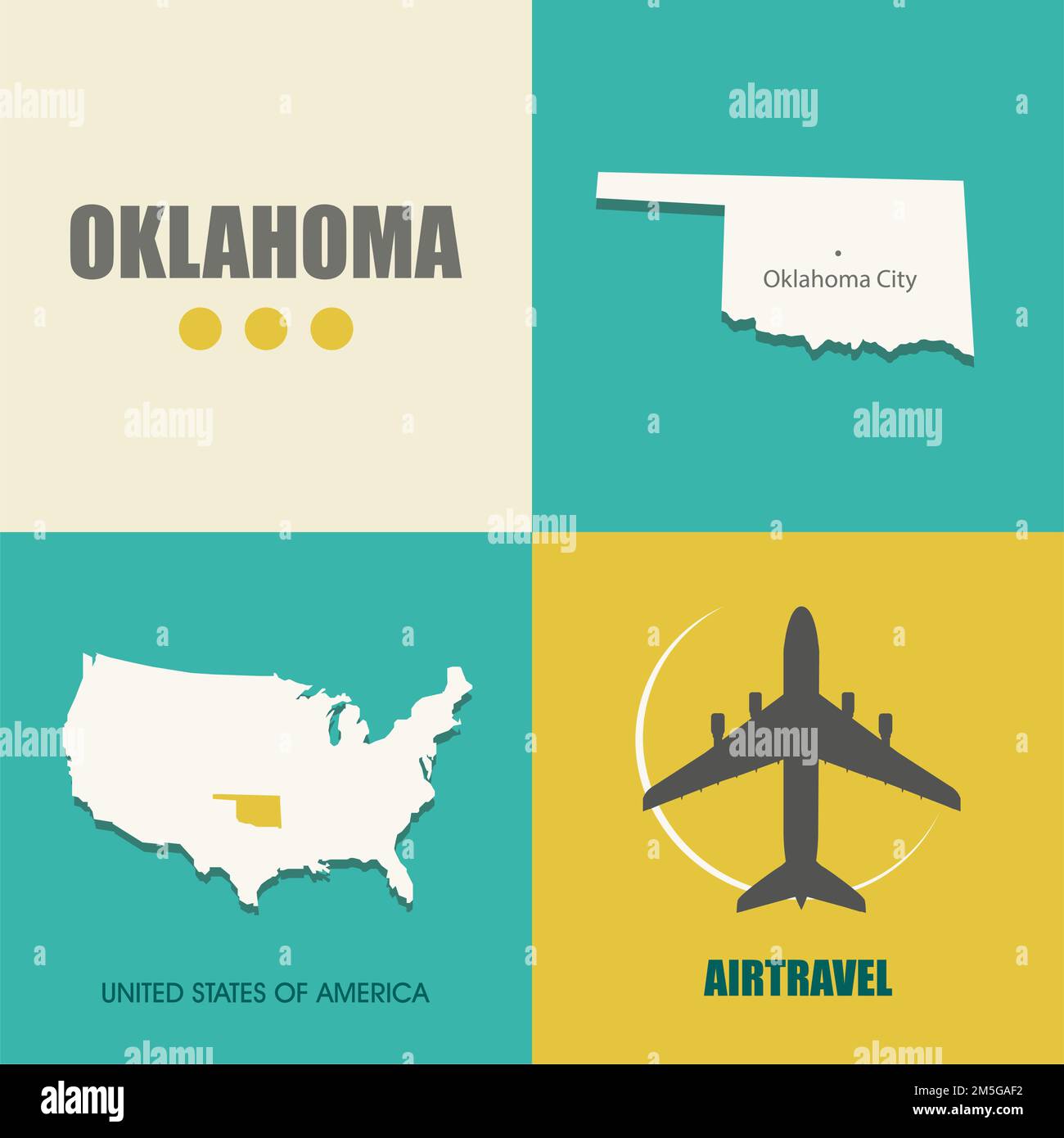 flat design with map Oklahoma concept for air travel Stock Vector Image ...