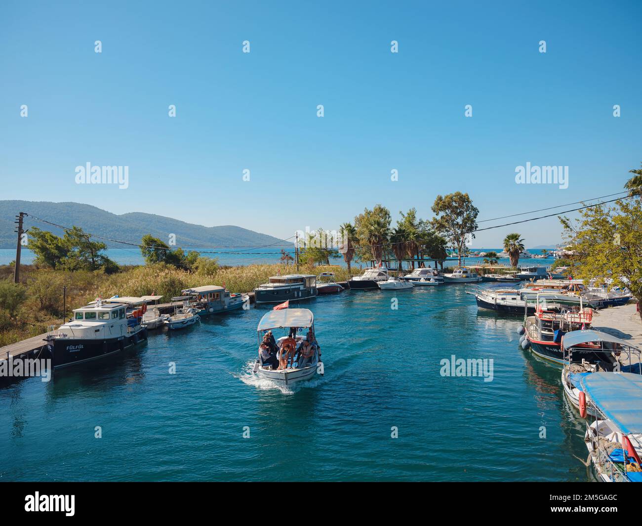 Akyaka ,Turkey, October 23, 2022: People are taking tour on Azmak ...