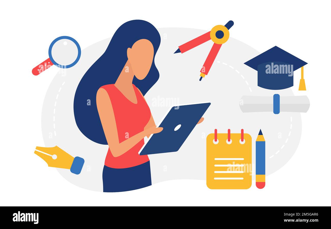 Education and graduation concept vector illustration. Cartoon woman ...