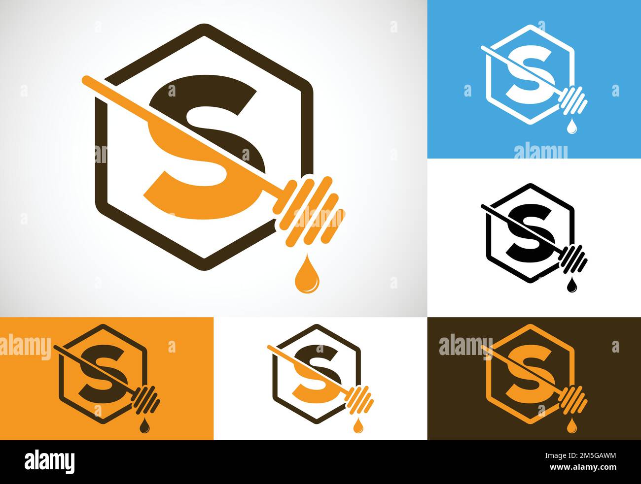 Initial letter S with honeycomb bees logo design vector illustration ...