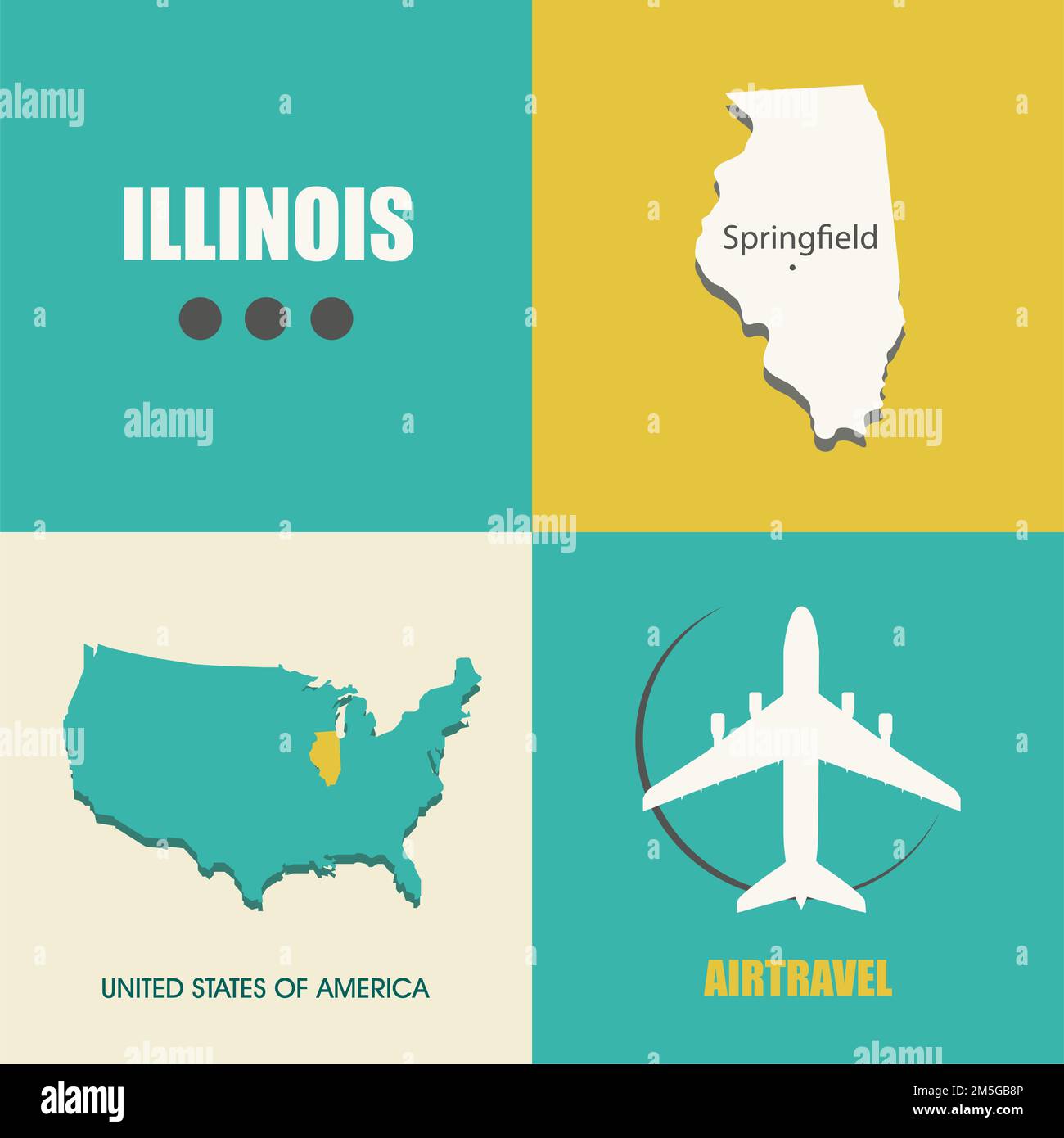 flat design with map Illinois concept for air travel Stock Vector Image ...