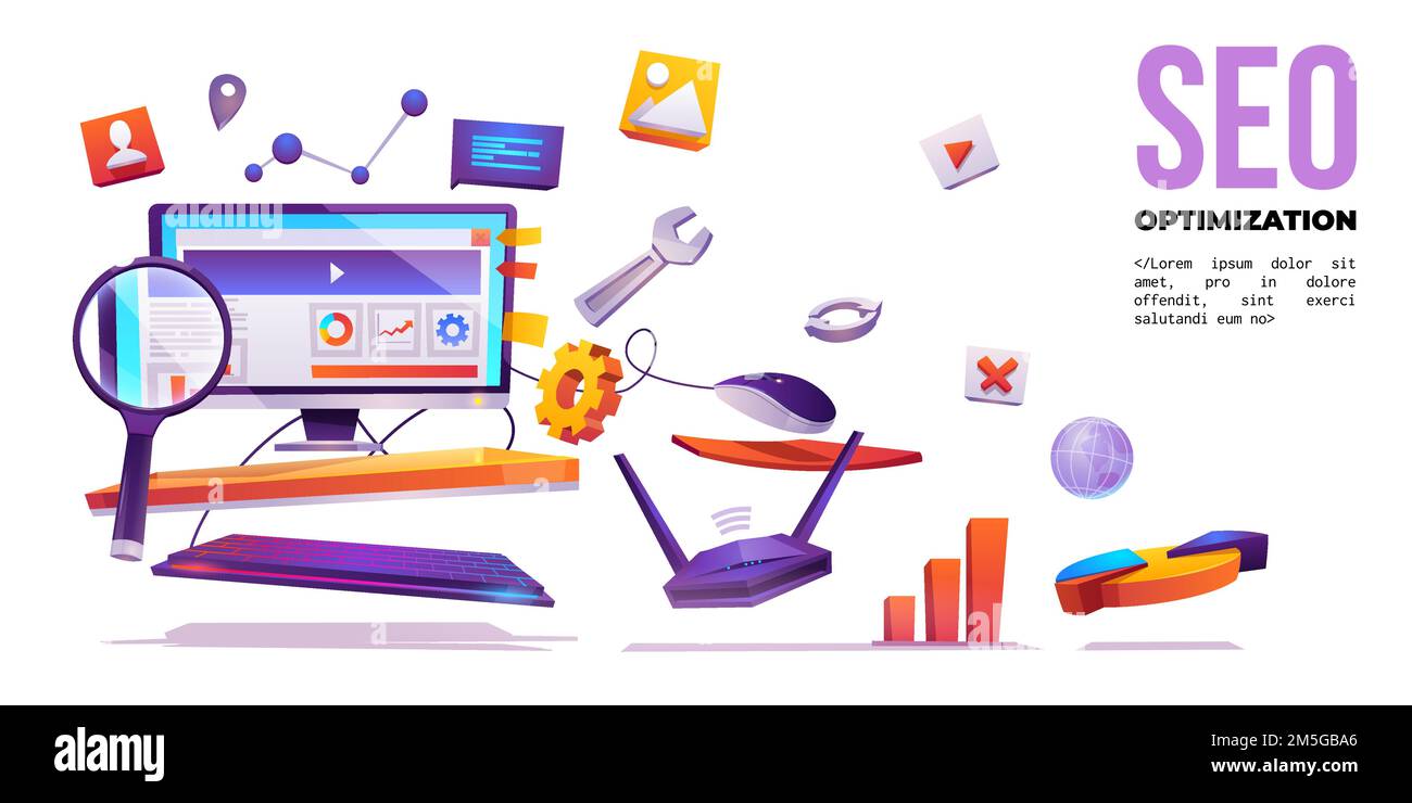 SEO optimization banner. Technology for internet marketing and digital ...
