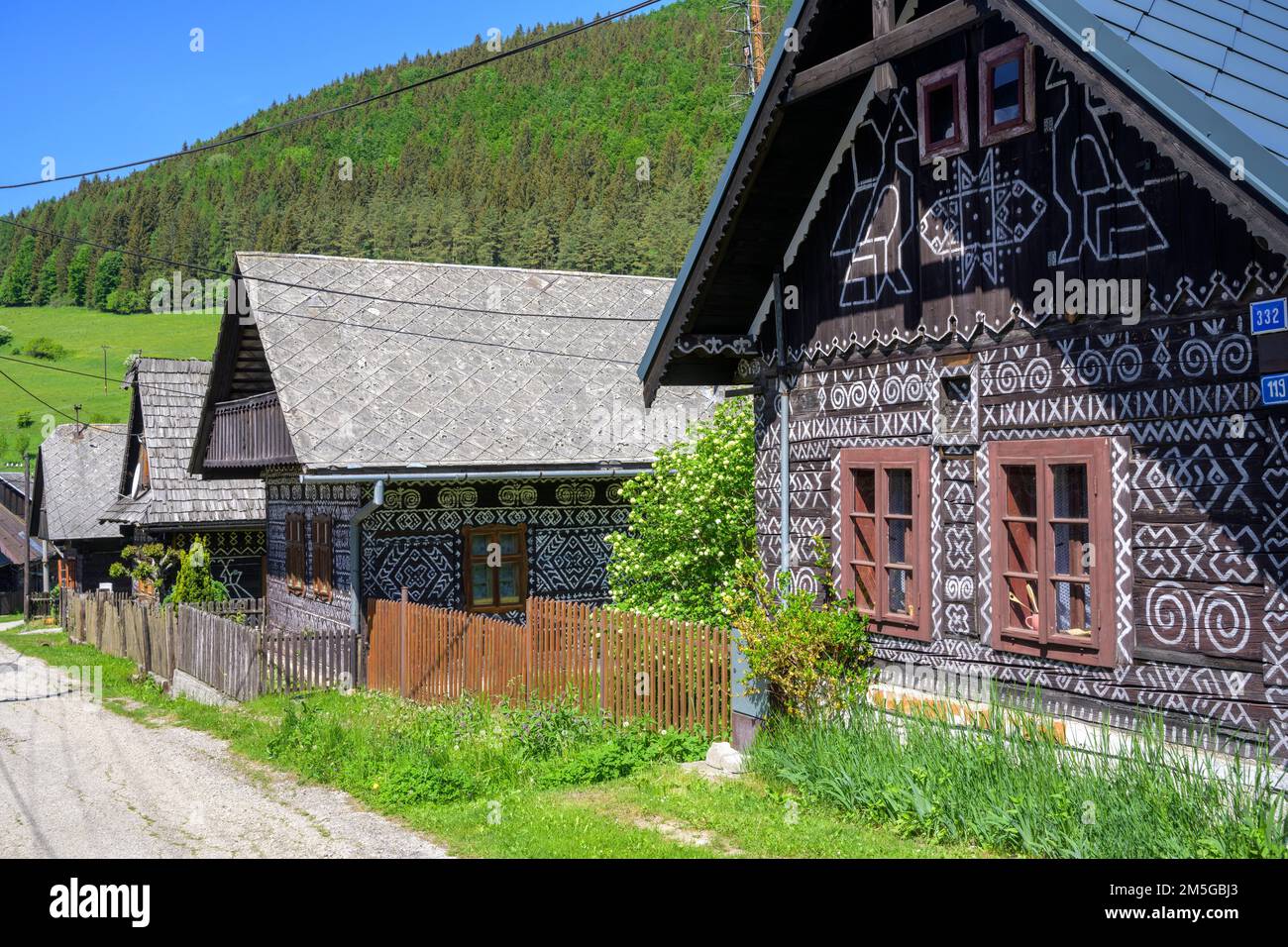 Painted wooden houses Unesco World Heritage Site, Cicmany, Zilinsky ...