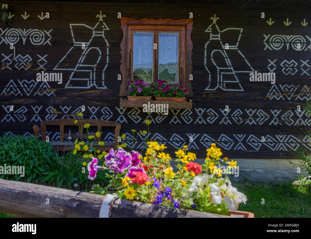 Painted wooden house Unesco World Heritage Site, Cicmany, Zilinsky kraj ...