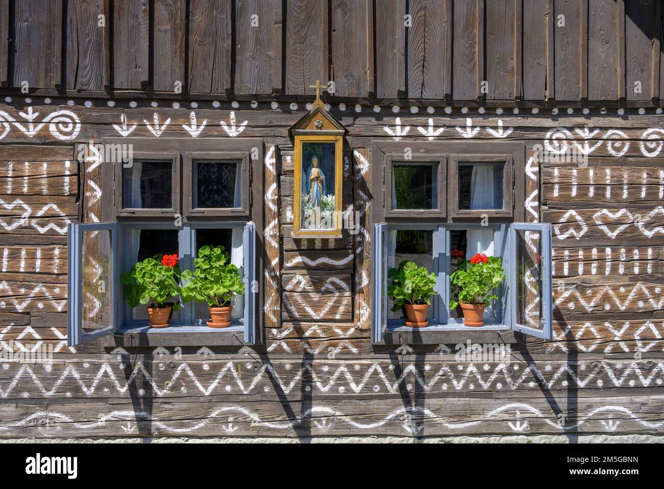 Painted wooden house Unesco World Heritage Site, Cicmany, Zilinsky kraj ...