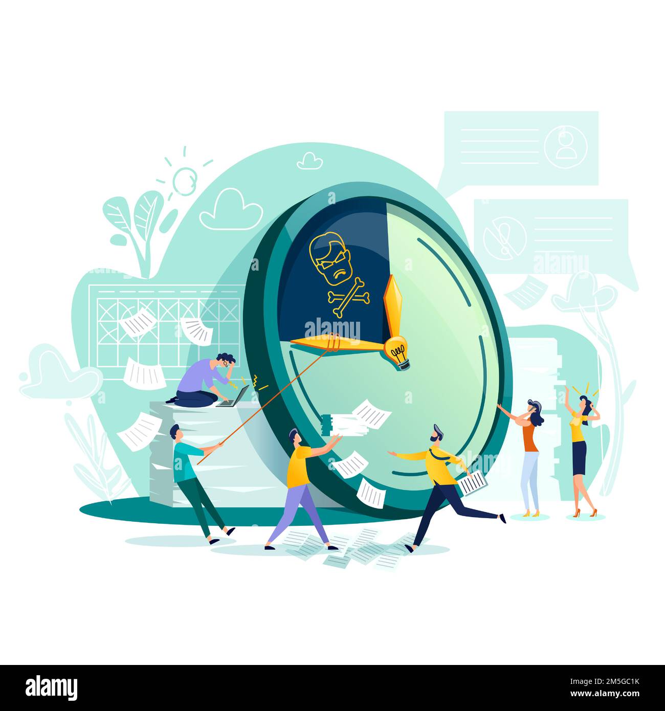 Deadline and time management business concept vector. Large watches and ...