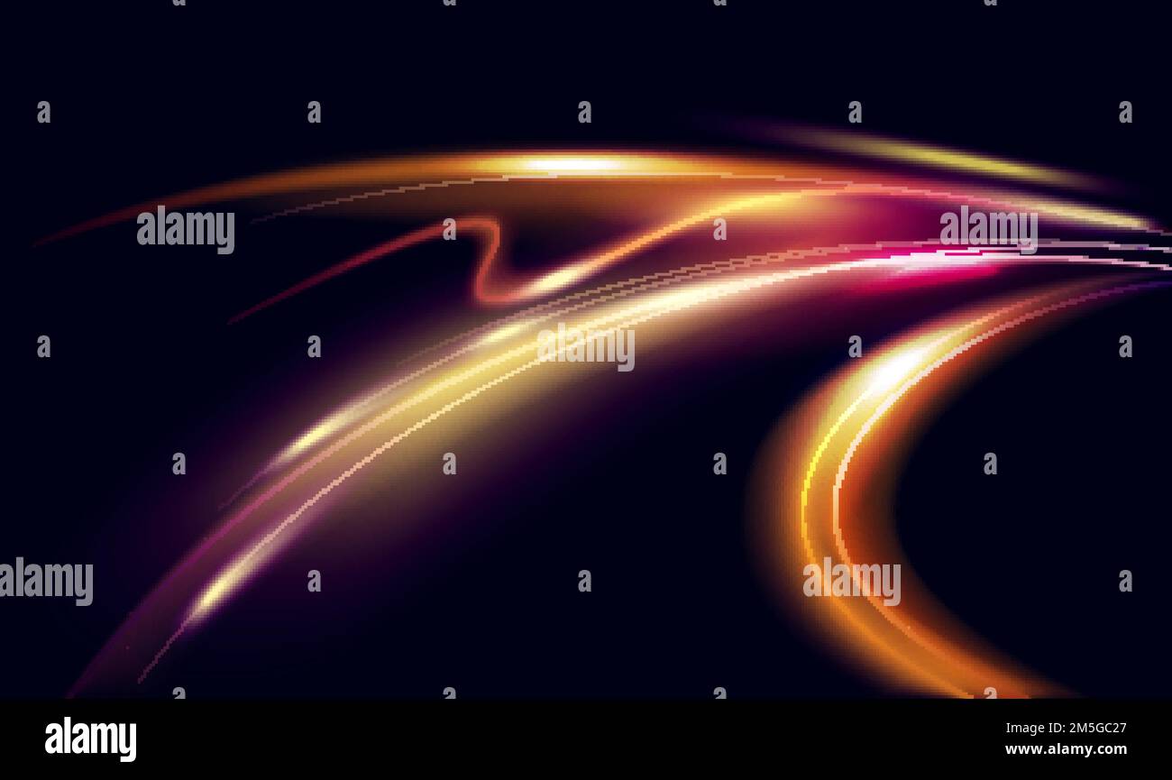 Speed motion abstract light effect at night vector illustration. Magic neon smooth glowing track ...