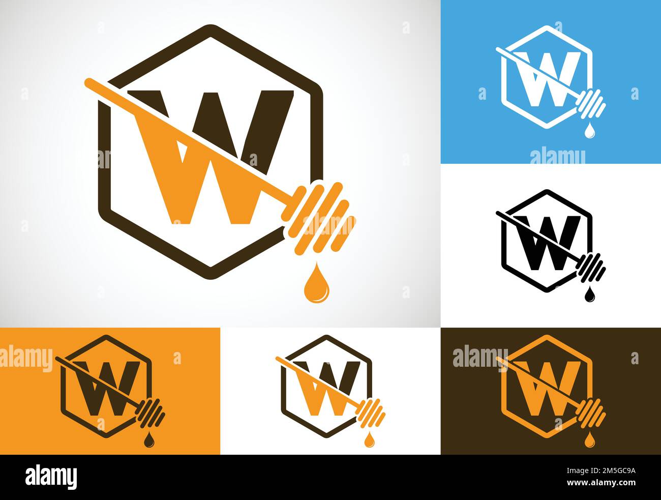 Initial letter W with honeycomb bees logo design vector illustration ...