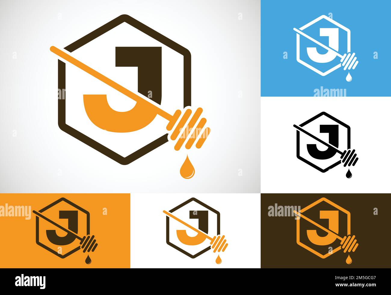 Initial letter J with honeycomb bees logo design vector illustration ...