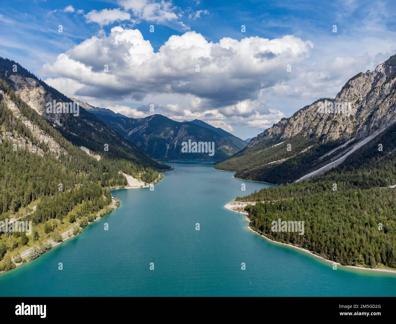 Aerial view of Plansee, Reutte, Ammergau Alps, Tyrol Austria, Plansee, Tyrol, Austria Stock ...