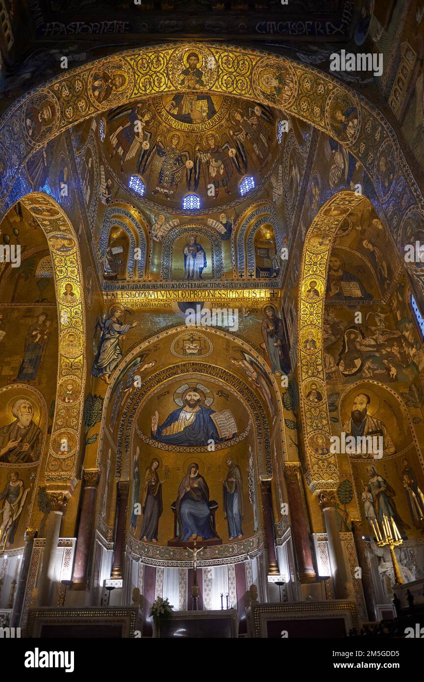 Medieval Byzantine style mosaics of the main aisle & altar, Palatine ...