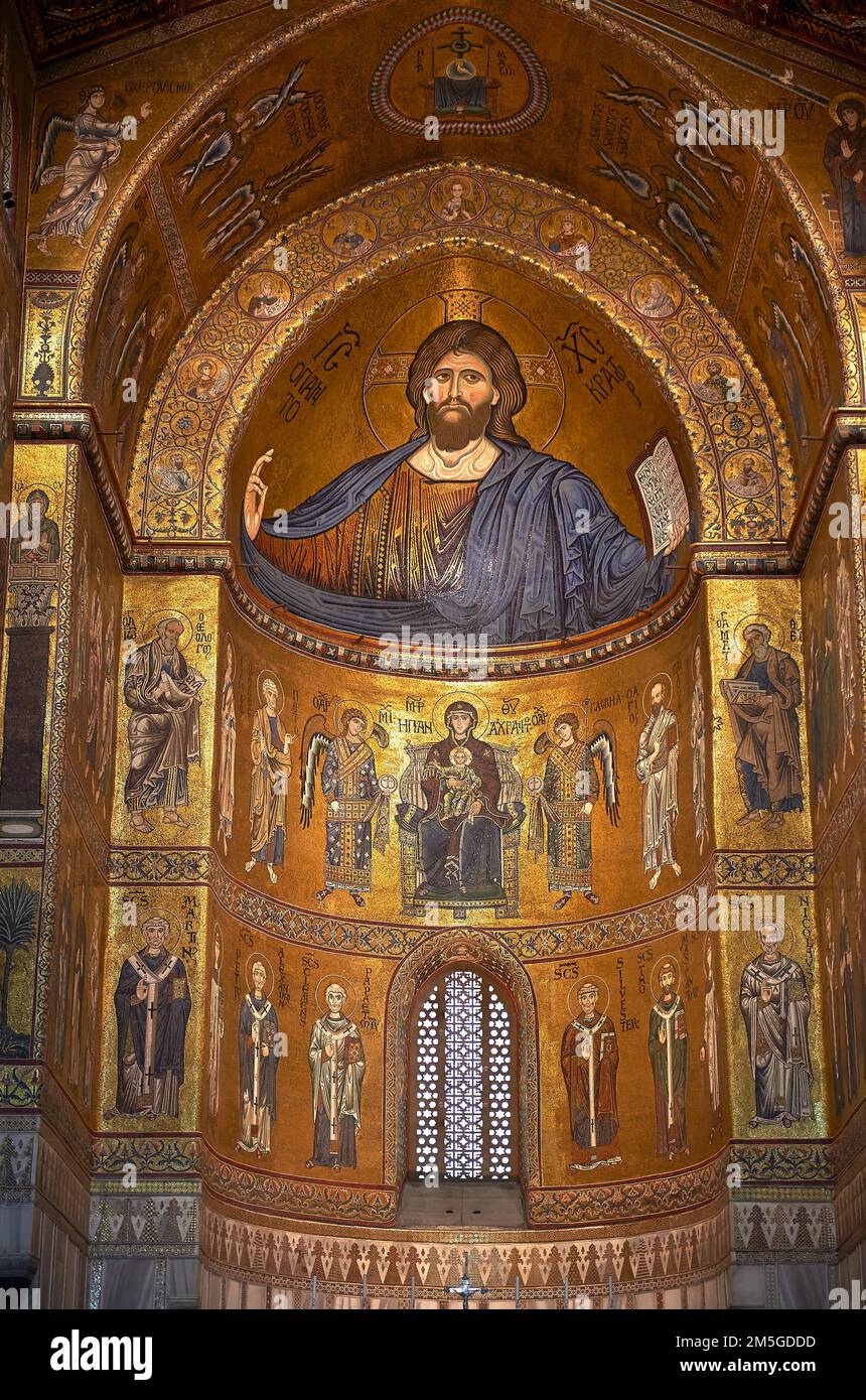Christ Pantocrator mosaics of the Norman-Byzantine medieval cathedral ...