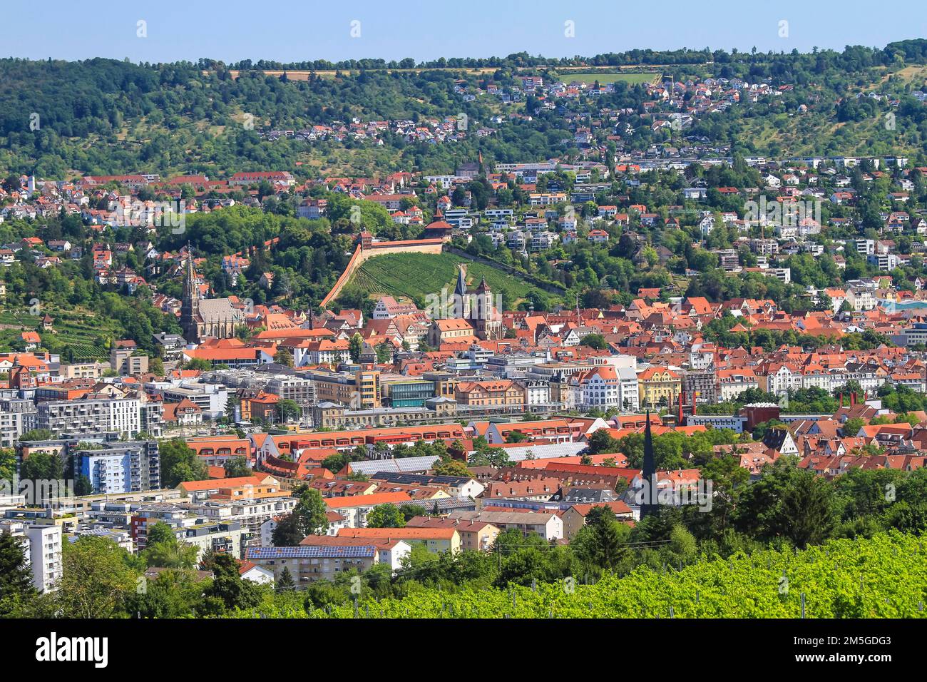 View from Ostfildern Ruit of the old town and railway station of ...