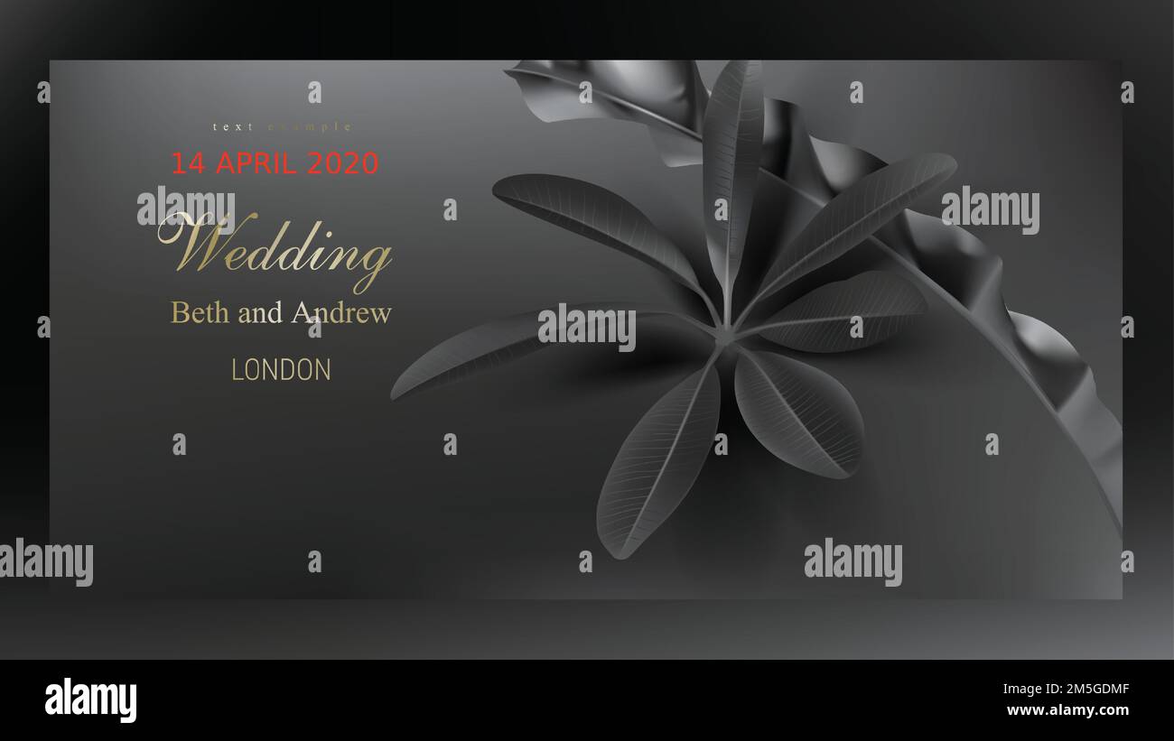 Tropical black leaves on dark background vector poster Beautiful ...