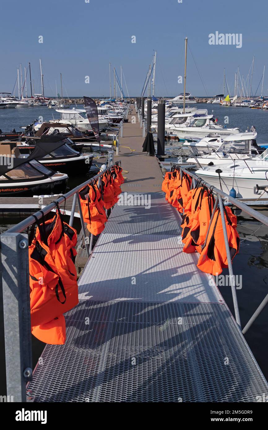 Life jackets, jetty, marina, Kuehlungsborn, Mecklenburg-Vorpommern ...
