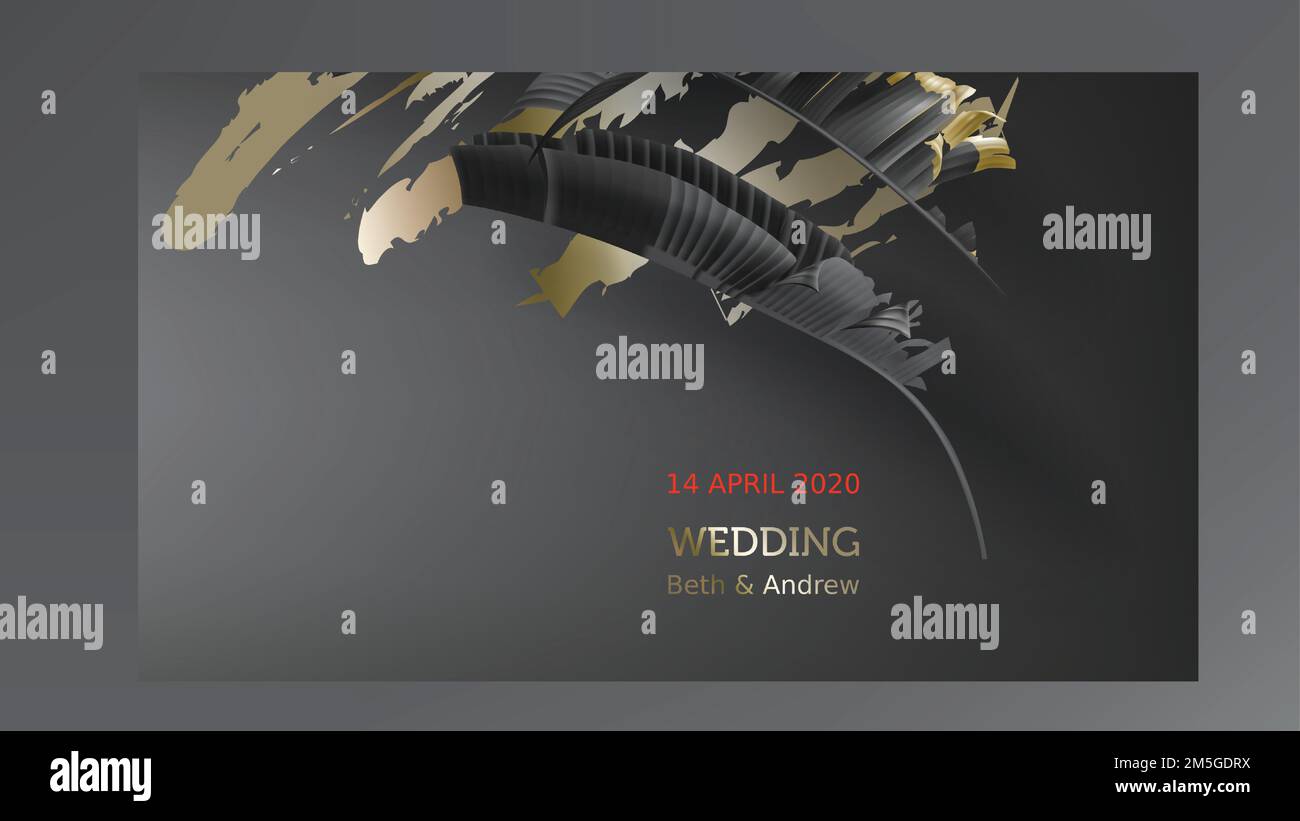 Tropical black gold leaves on dark background vector. Beautiful ...