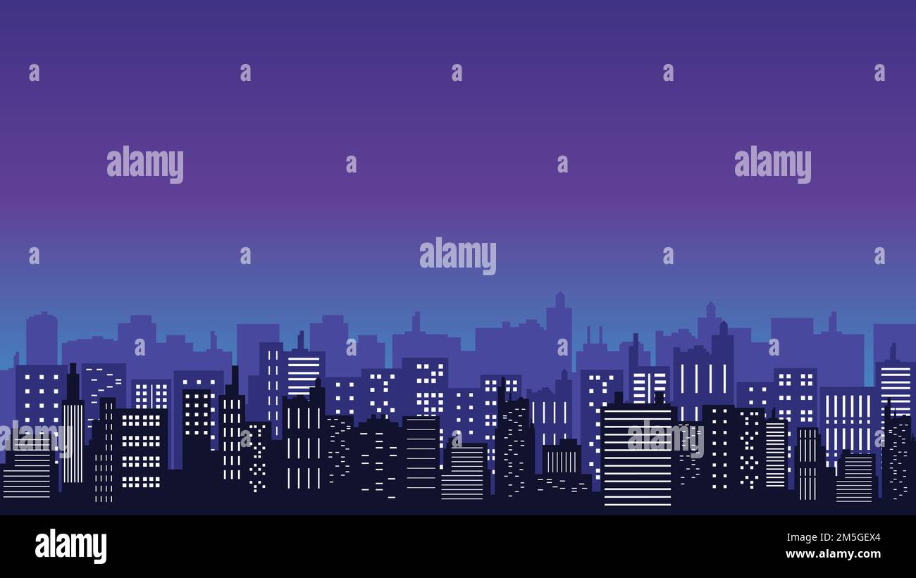 Illustration of a city at night with tall buildings. City vector ...