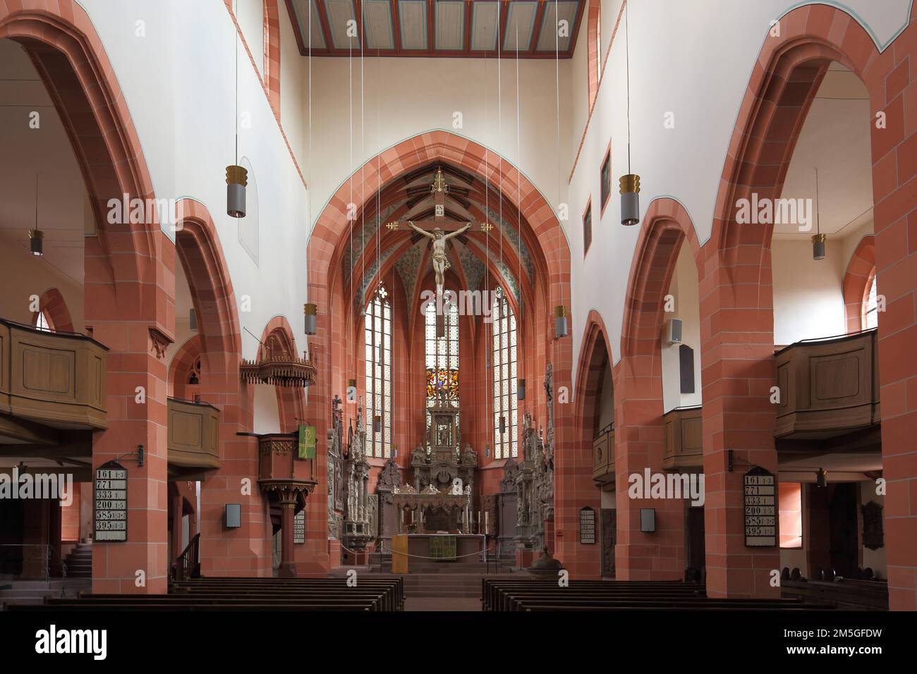 Interior view of the late Gothic collegiate church in Wertheim, Main ...
