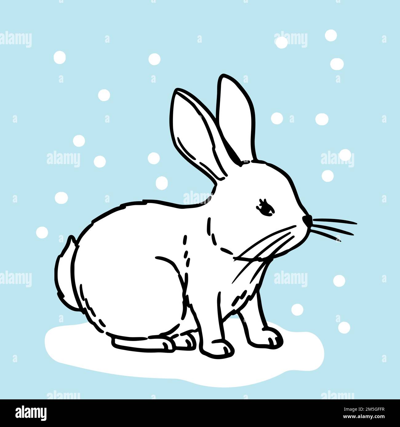 Vector illustration. Cute hand drawn bunny on snow Stock Vector Image ...