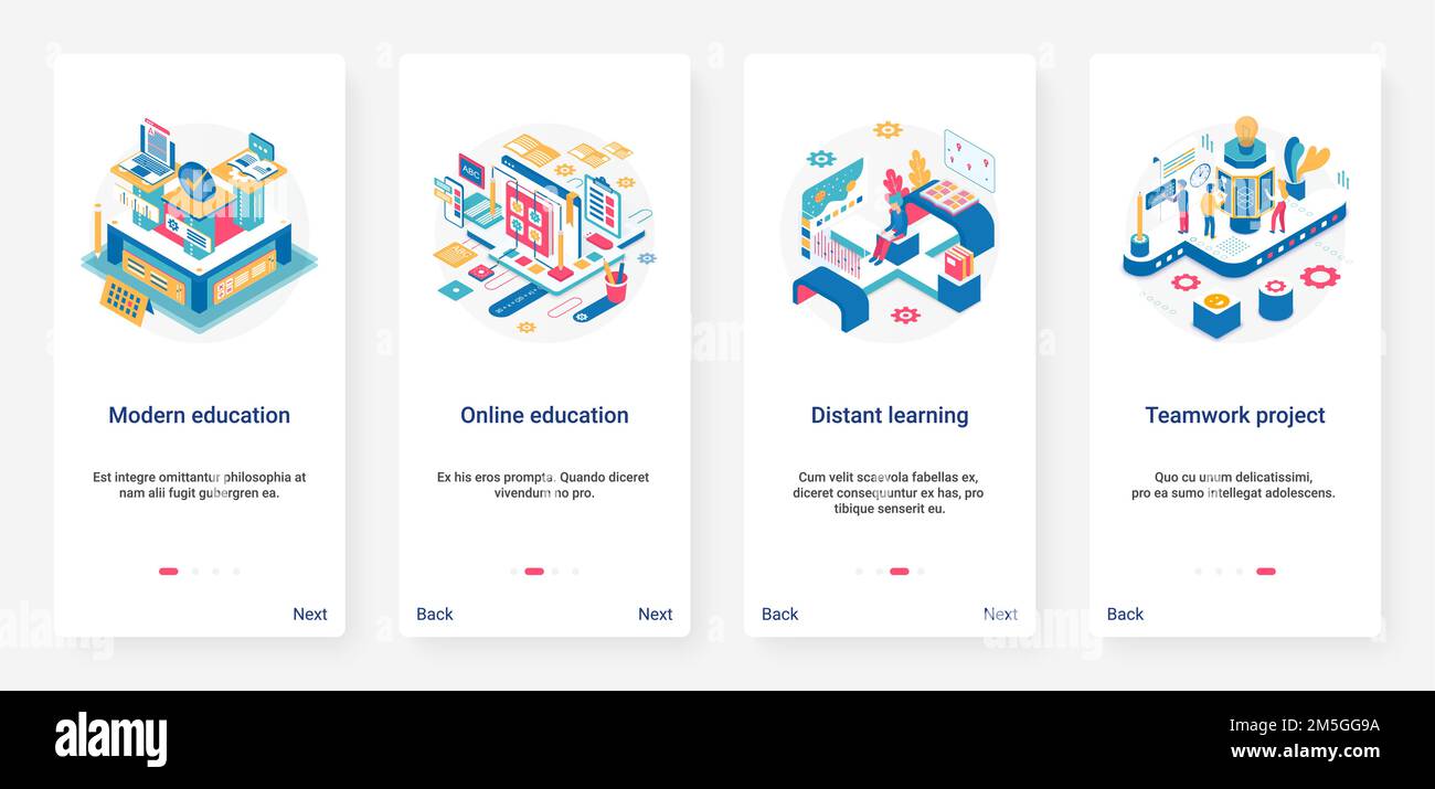 Modern online education, distance learning technology isometric vector illustration. UX, UI ...