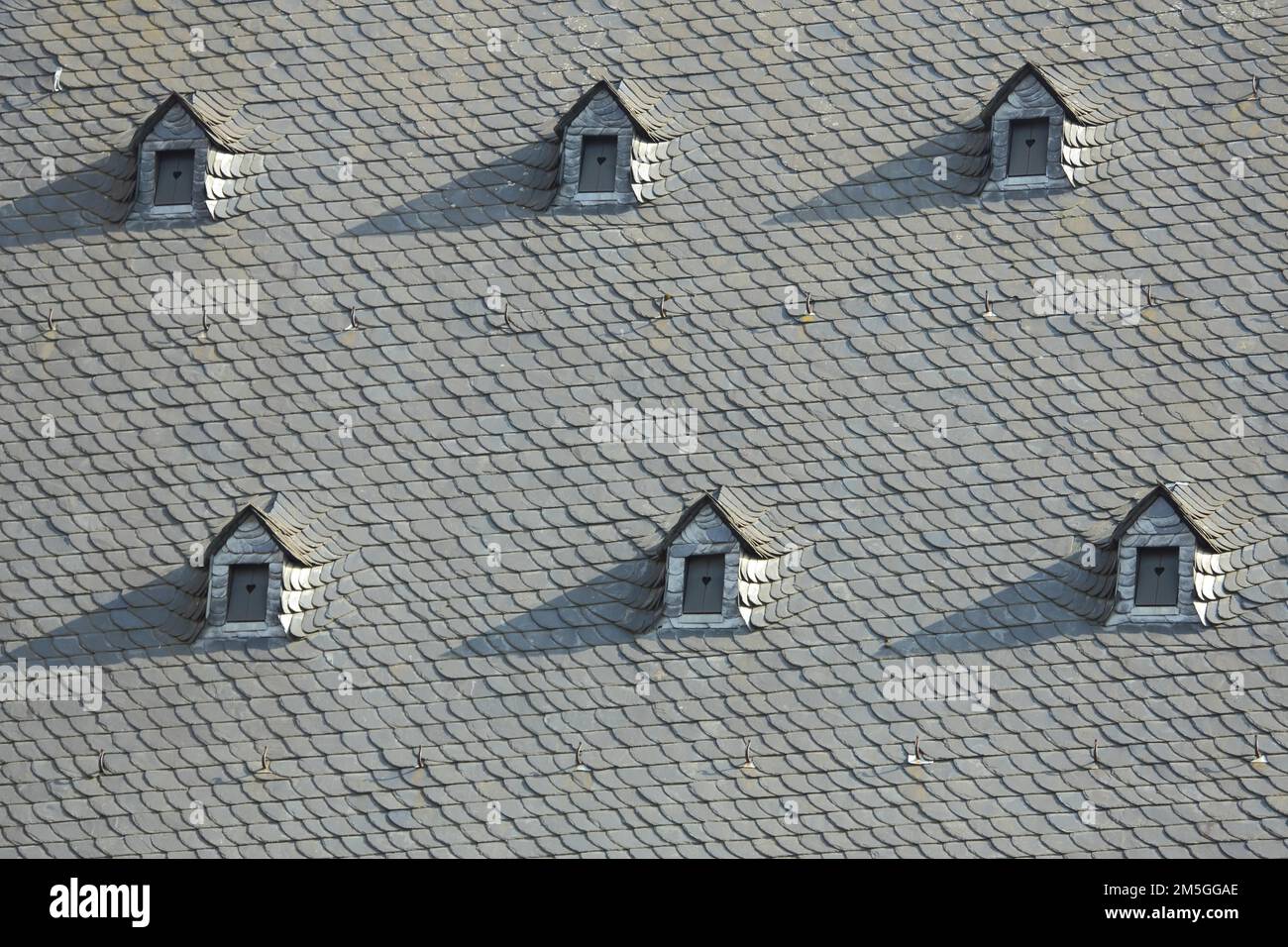 Slate roof with six dormers from the Old Nikolai Church, old, roof ...