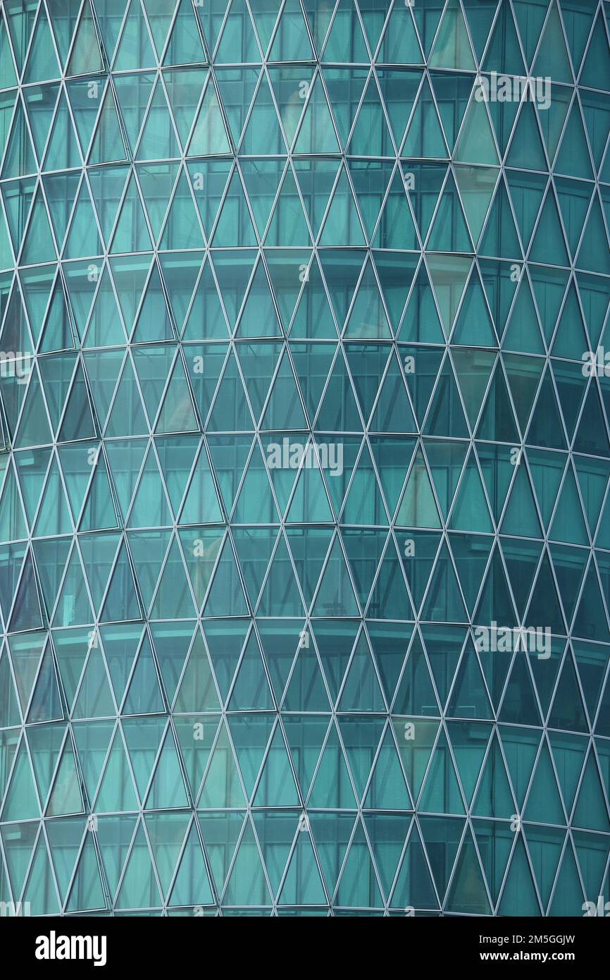 Detail of glass wall with glass window from Westhafen Tower, structure ...