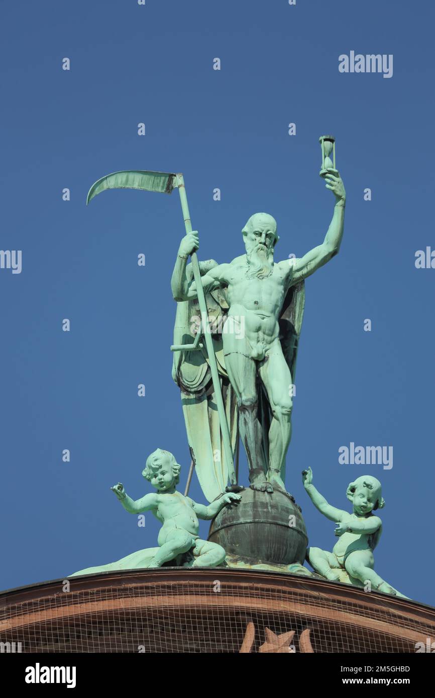 Sculptures Figures Chronos with sickle and putti, Greek, mythology, on ...