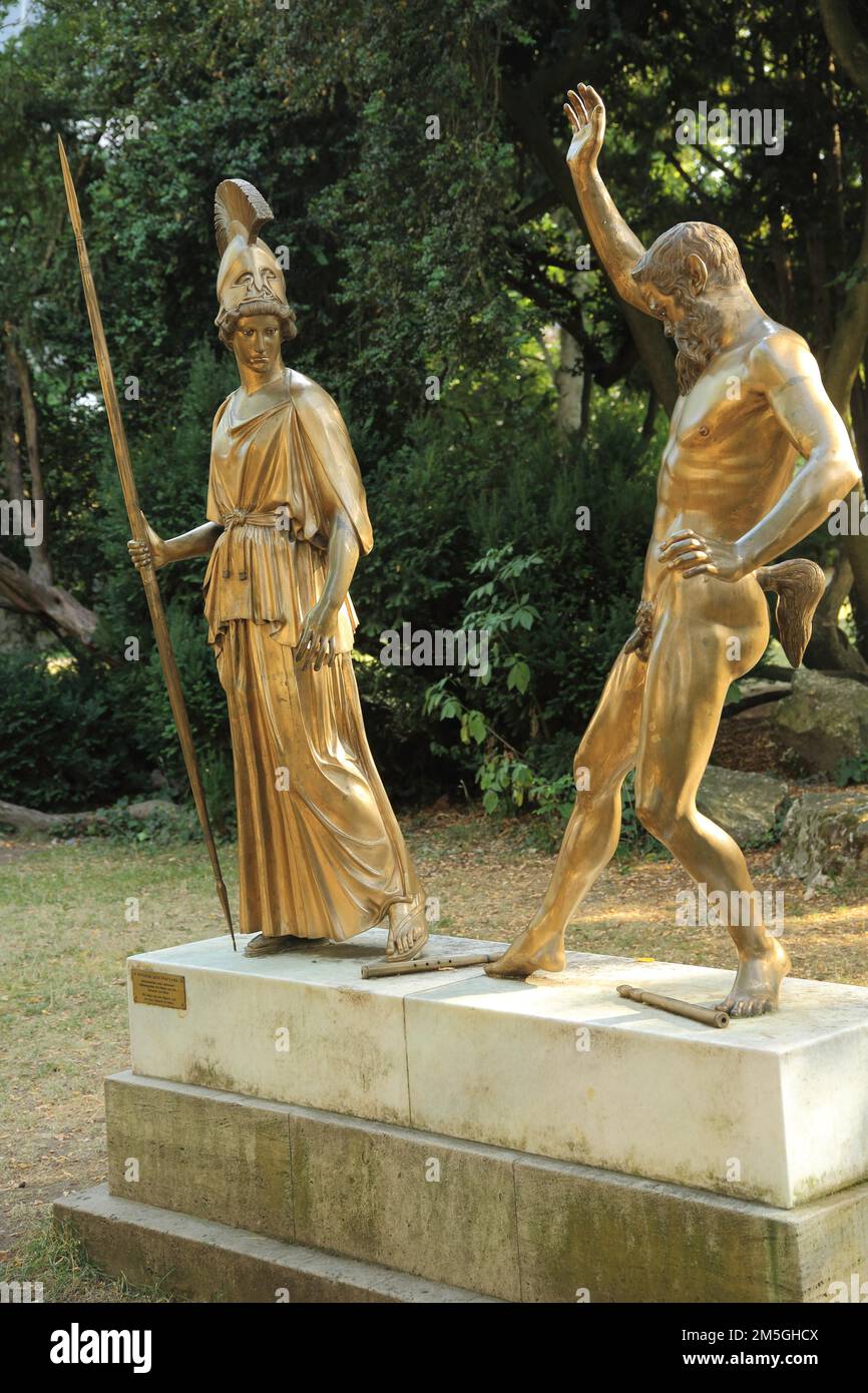 Two golden sculptures Roman warrior woman and man, Liebieghaus ...