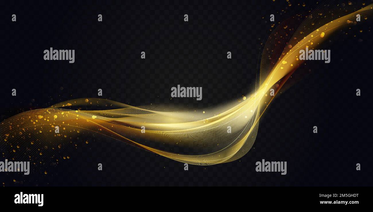 Golden wave with sparkle bokeh, abstract light effect vector ...