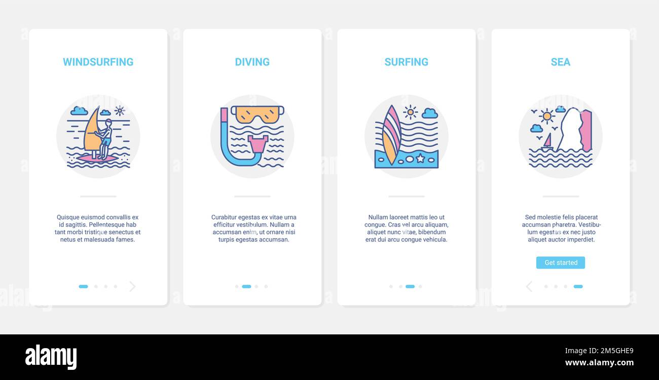 Water extreme sport equipment and symbols vector illustration. UI, UX ...