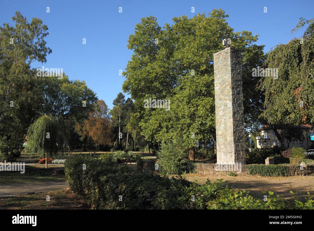 Spa park with war memorial in Bad Vilbel, Hesse, Germany Stock Photo ...