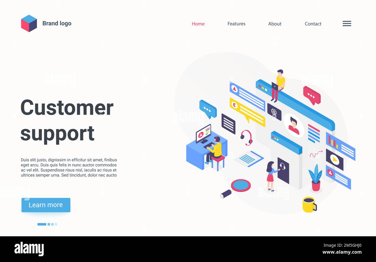 Customer support hotline center concept isometric vector illustration. Cartoon 3d online ...