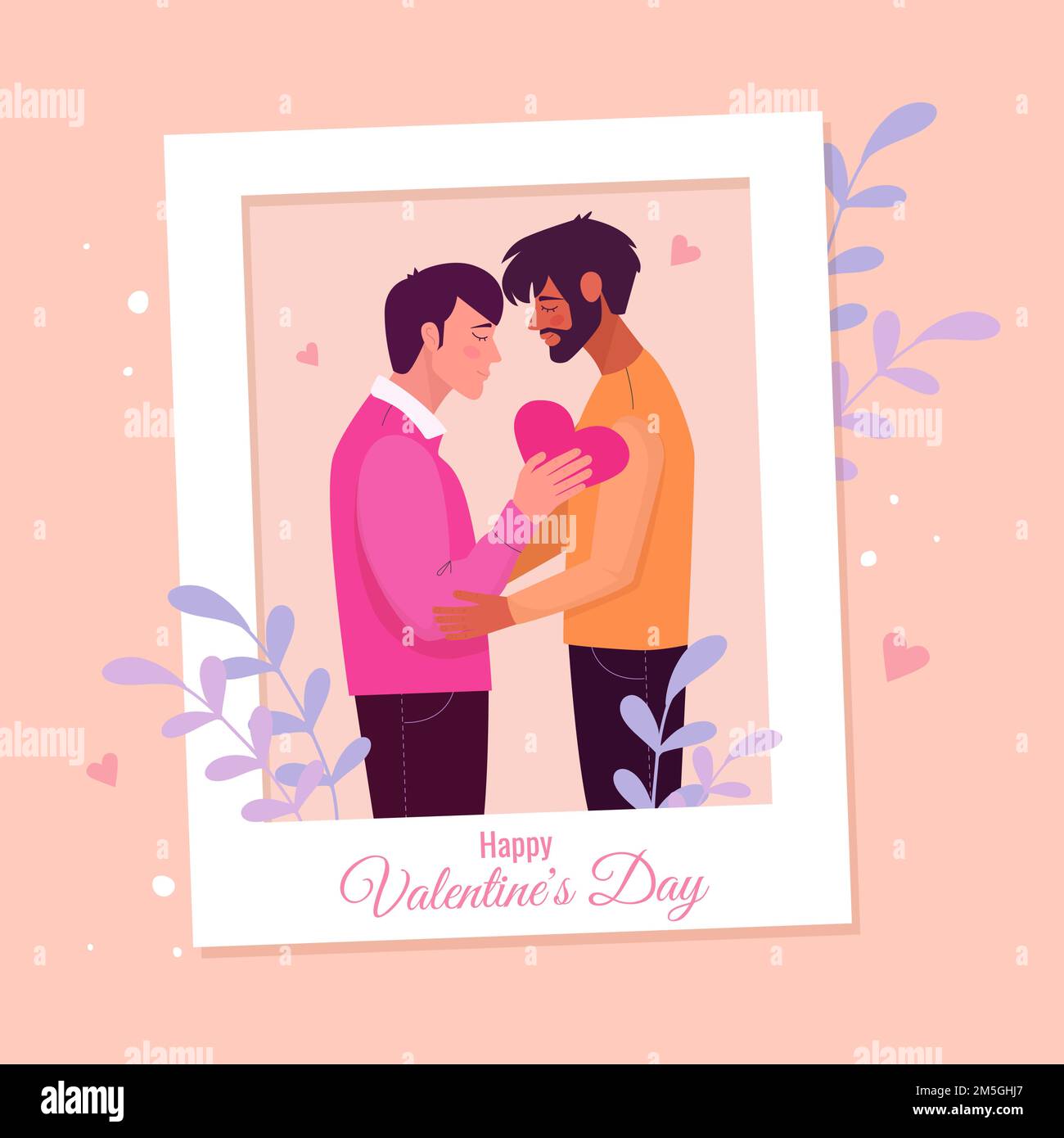 valentines day illustration with hugging lovers in photo frame Stock ...
