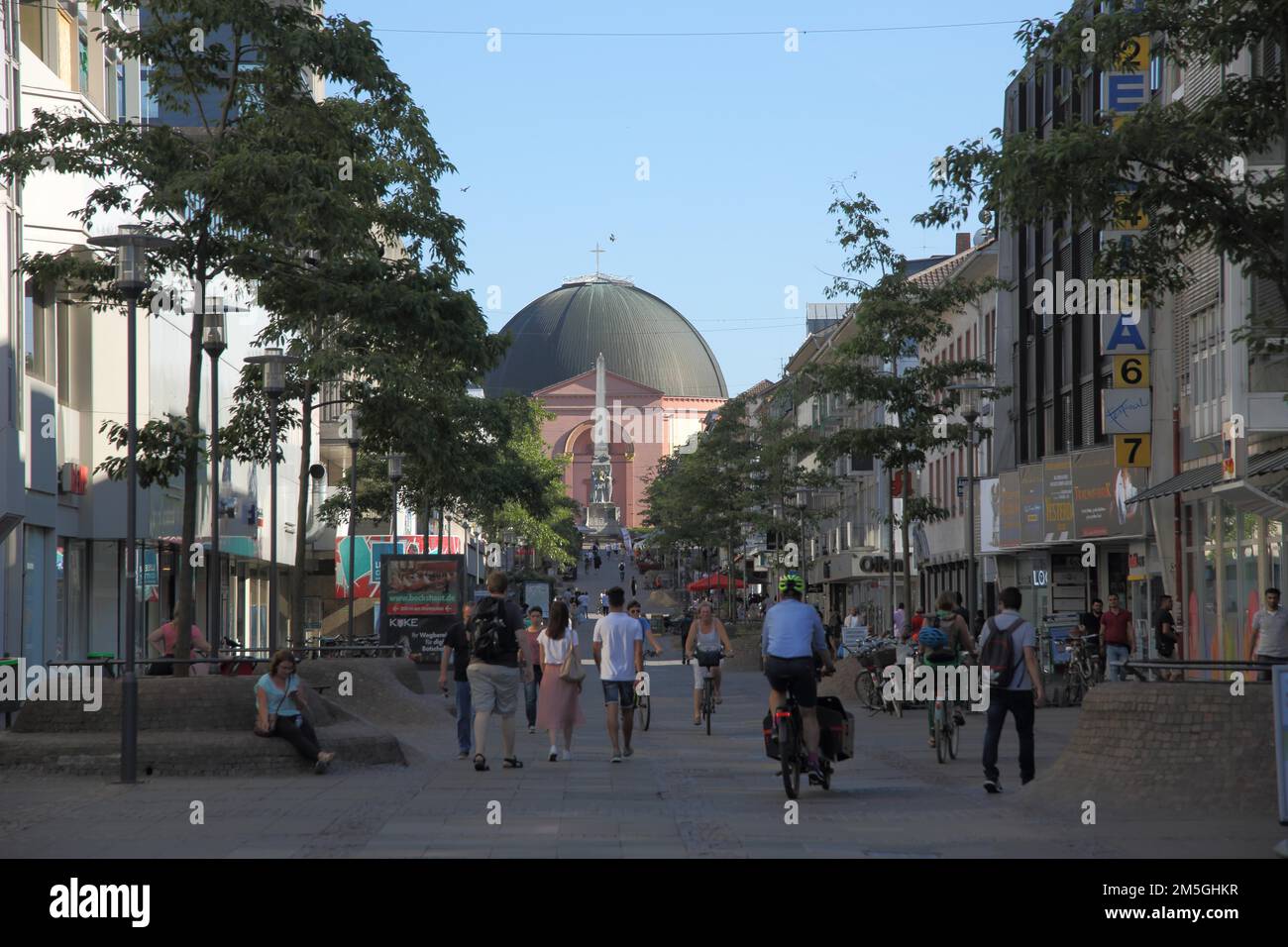Wilhelminenstrasse pedestrian zone with view of the dome of St. Ludwig ...