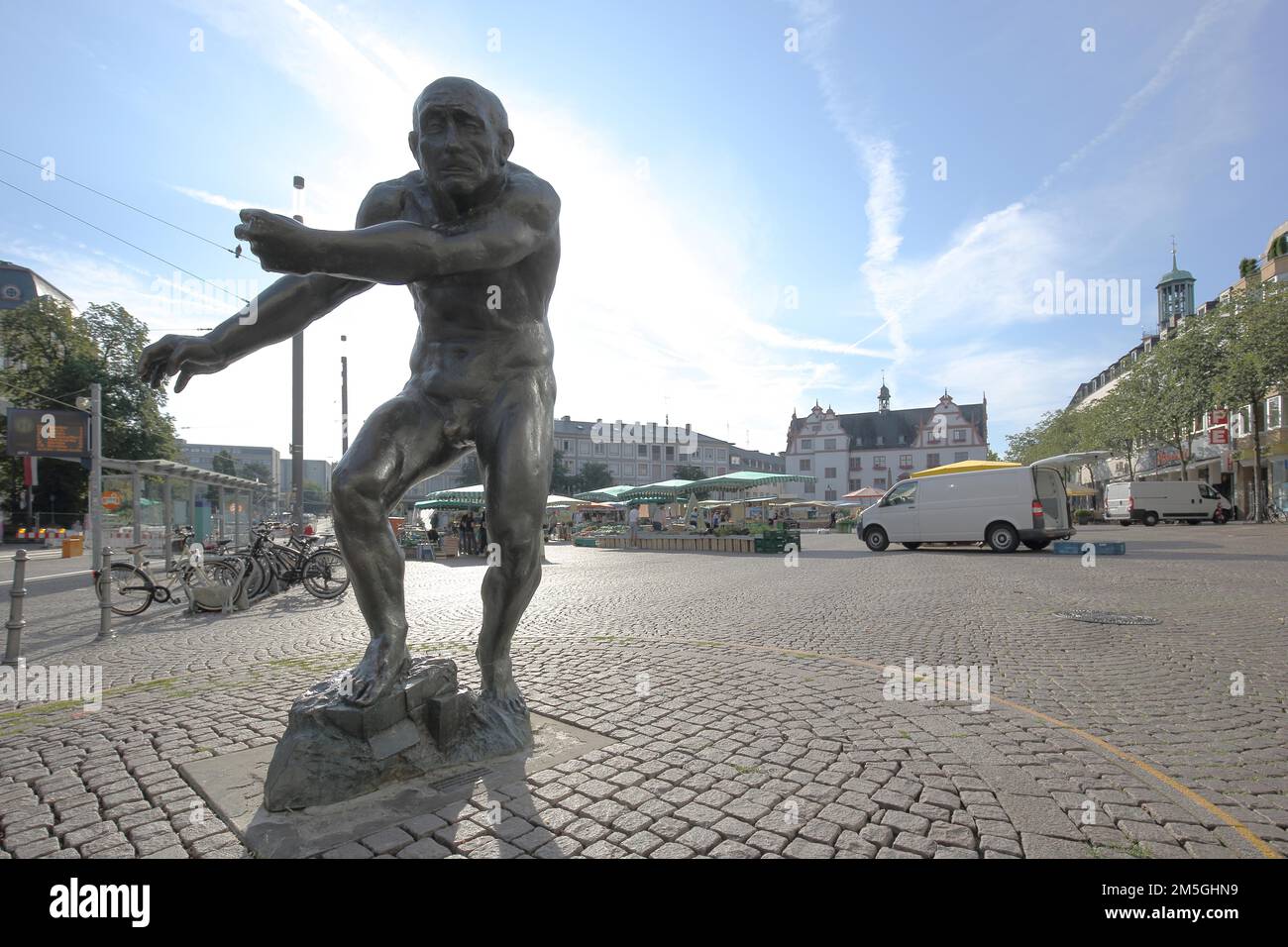 Sculpture Berserker by Waldemar Grzimek 1989 in backlight, statue ...