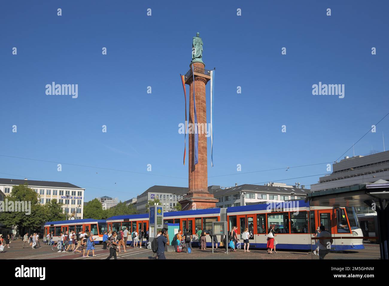 Luisenplatz with Ludwig monument with tram stop, group of people ...