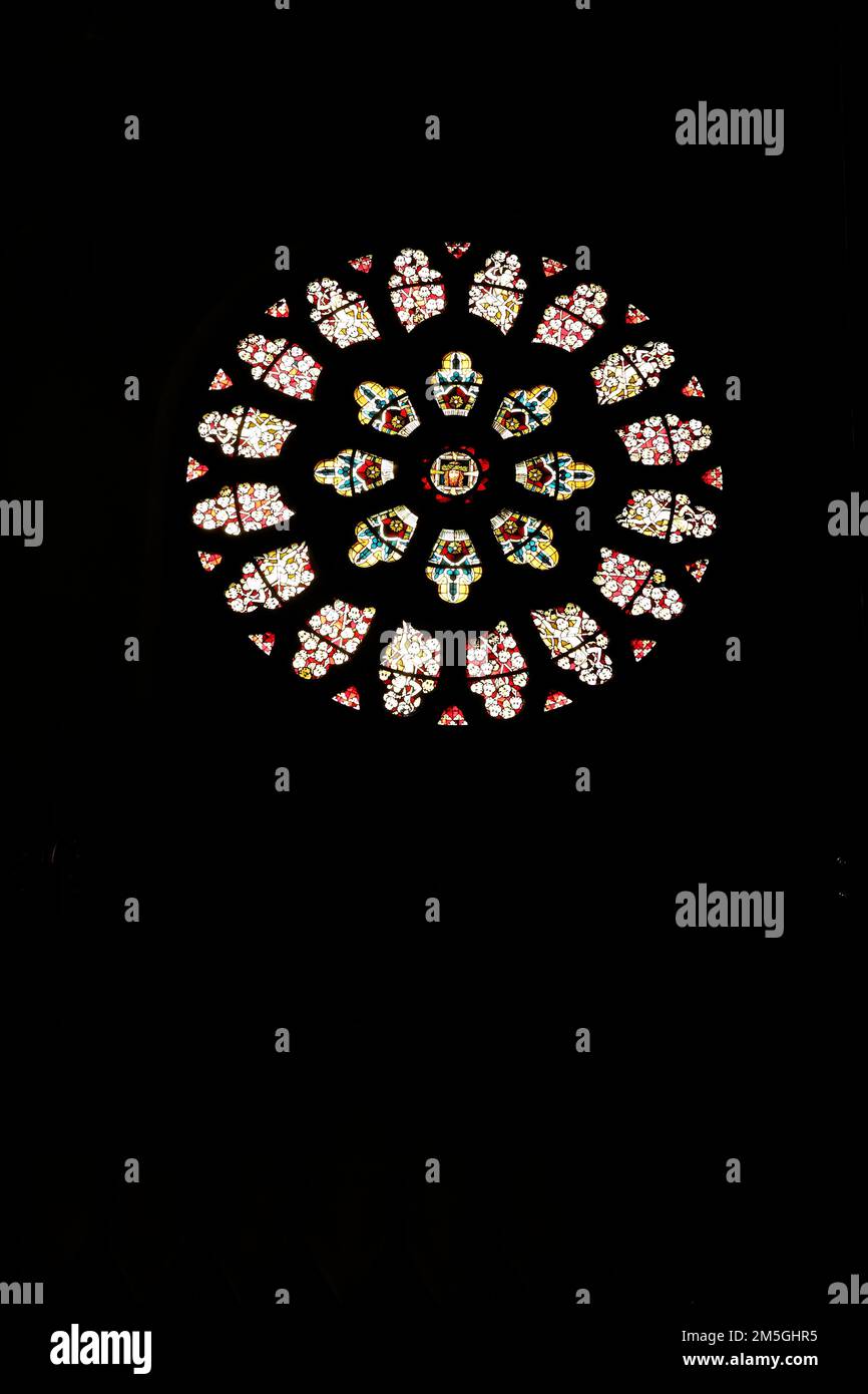 Interior view with round window of the neo-Gothic St. Peter's Church ...