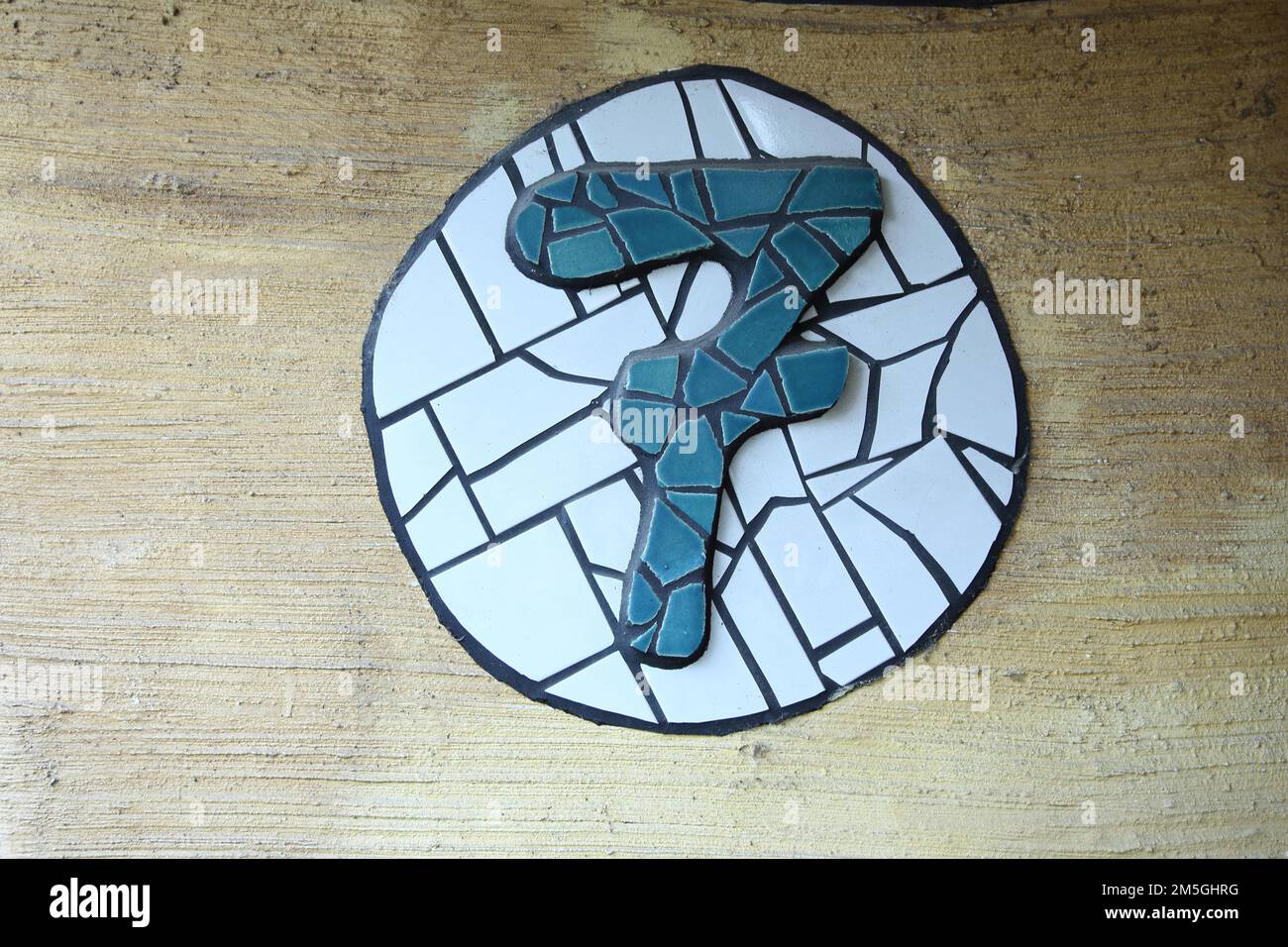 House number 7 at the Waldspirale Hundertwasserhaus, seven, number ...