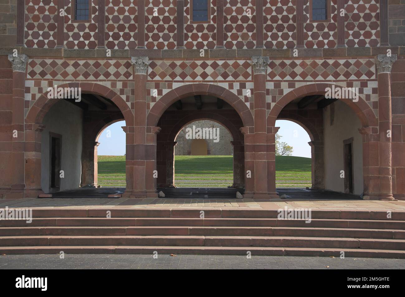 UNESCO Carolingian Monastery, detail of the King's Hall with archway ...