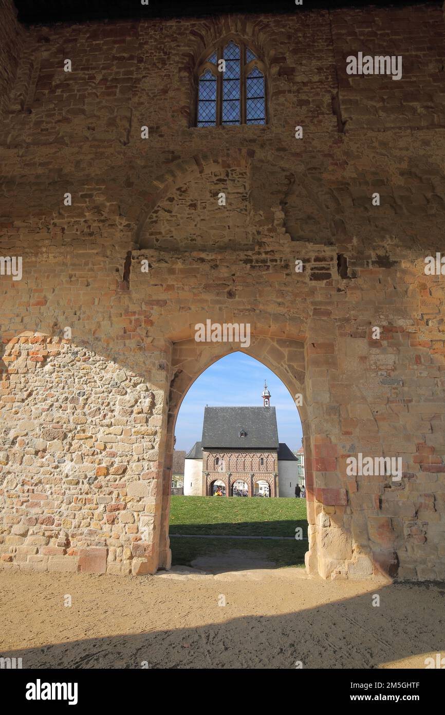 UNESCO Carolingian monastery with facade and view through gate to King ...