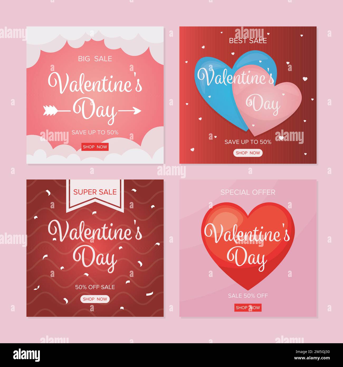 set of valentines day instagram post template with abstract backgrounds ...