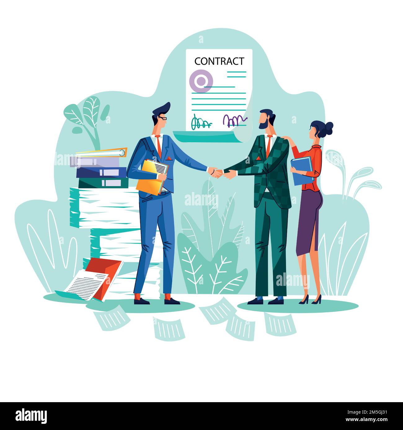 Contract conclusion concept vector illustration. Satisfied businessmen ...